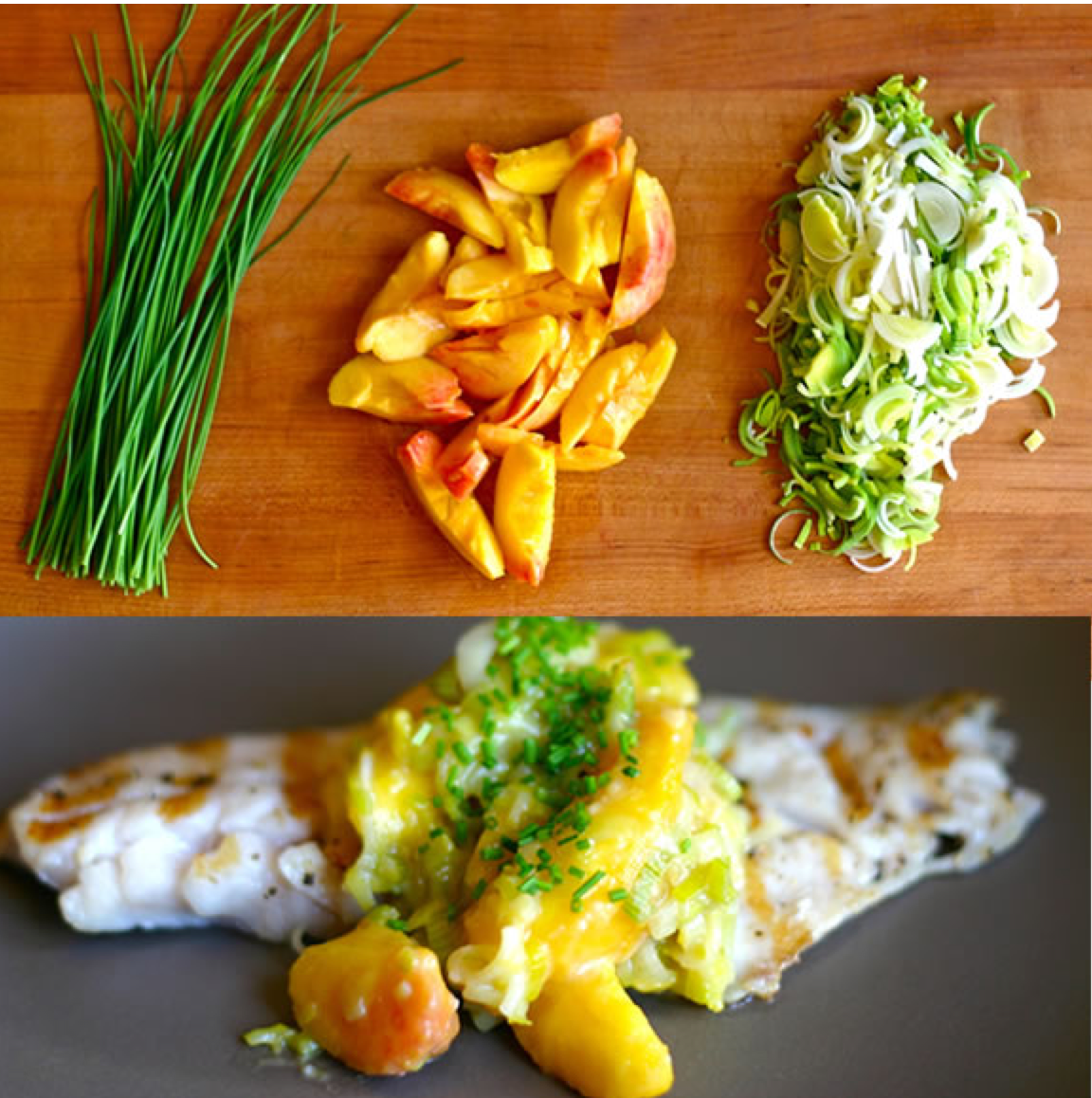 Grilled Rock Cod with Miso, Leek and Nectarine Compote