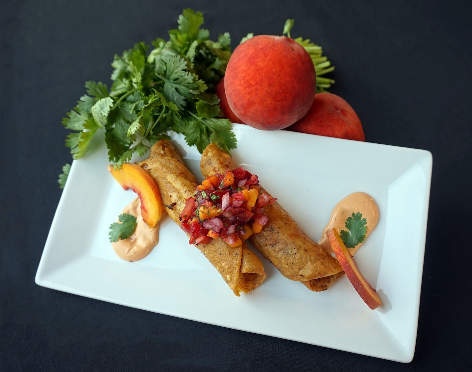 Turkey Al Pastor Flautas with Stone Fruit Pico de Gallo
